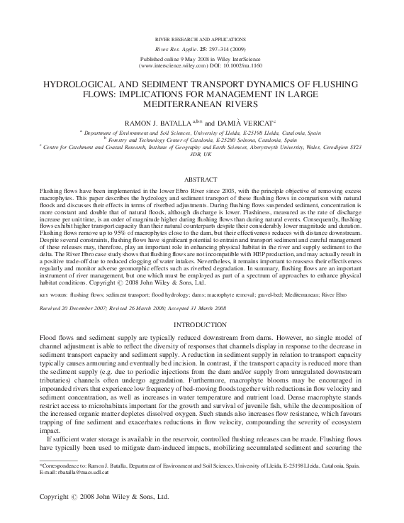 (PDF) Hydrological and sediment transport dynamics of flushing flows ...