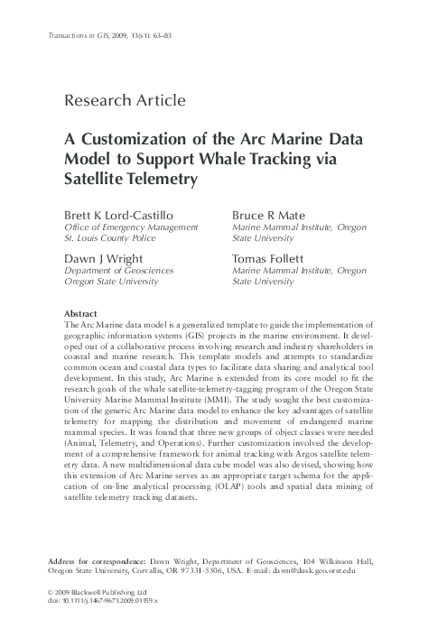 (PDF) A Customization of the Arc Marine Data Model to Support Whale ...