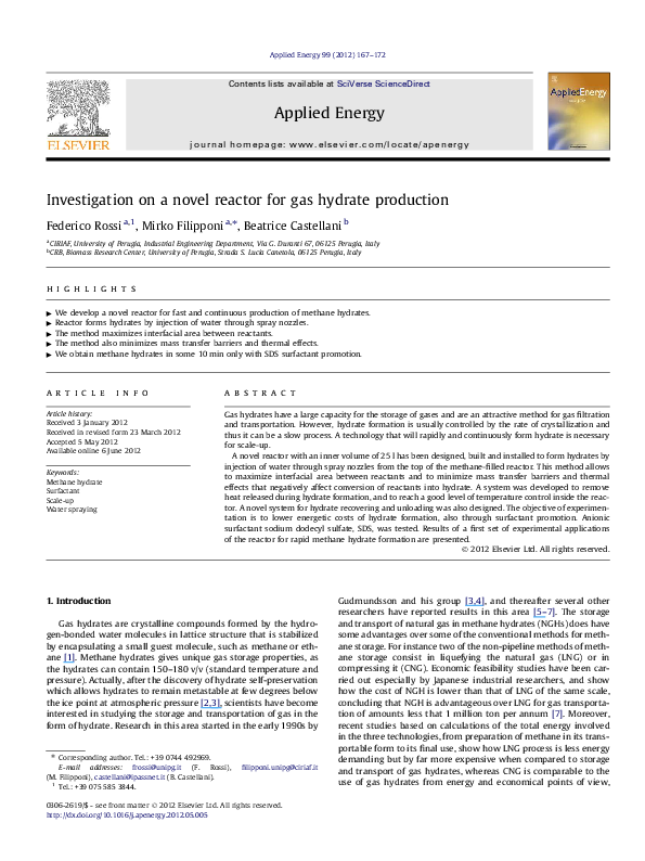 (PDF) Investigation on a novel reactor for gas hydrate production