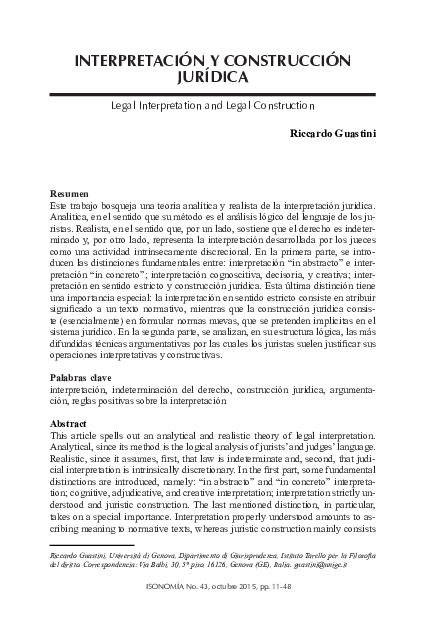 (PDF) RICARDO GUASTINI Interpretación y construcción jurídica
