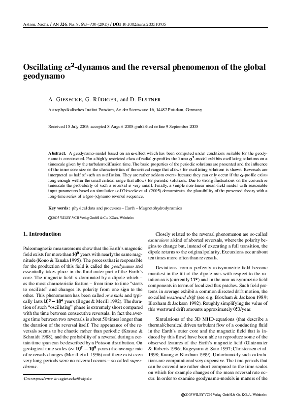 (PDF) Oscillatingα 2-dynamos and the reversal phenomenon of the global ...