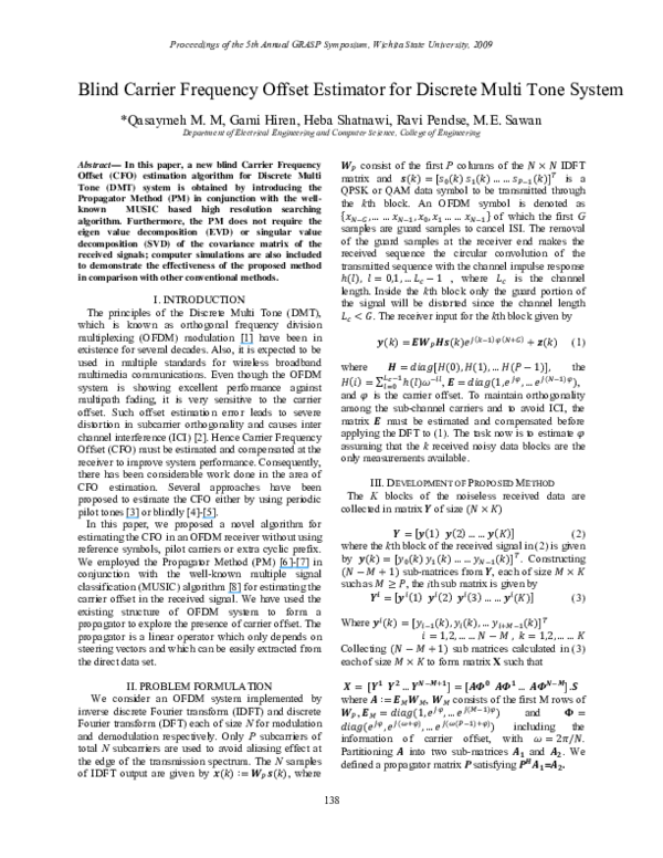 Pdf Blind Carrier Frequency Offset Estimator For Discrete Multi Tone System Hiren Gami And