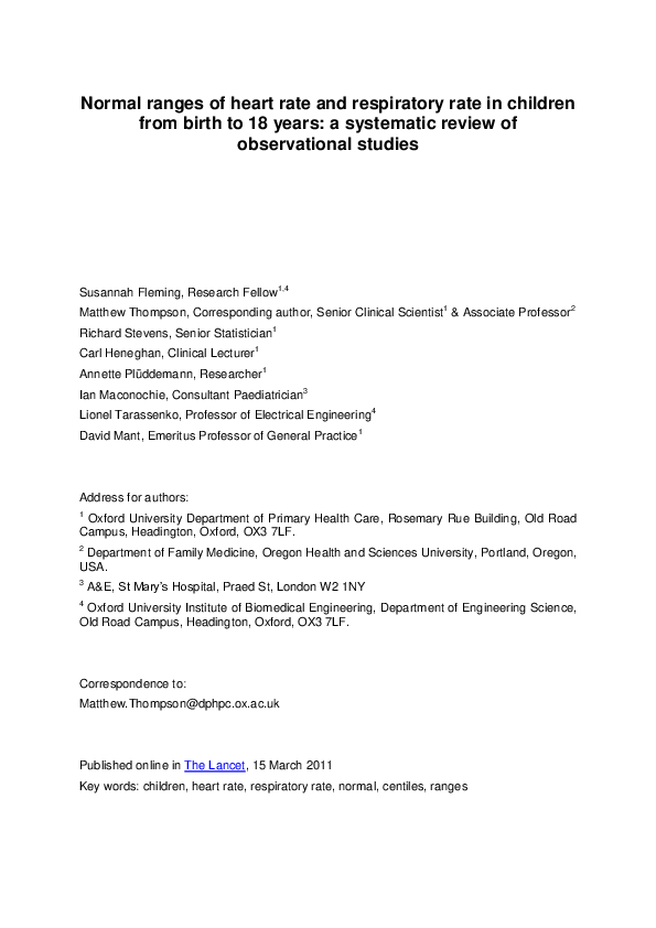(PDF) Normal ranges of heart rate and respiratory rate in