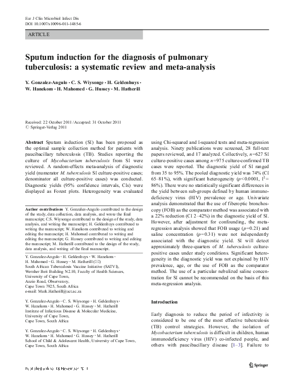 (PDF) Sputum induction for the diagnosis of pulmonary tuberculosis: a ...