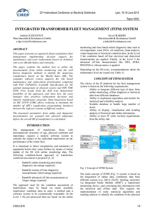 (PDF) INTEGRATED TRANSFORMER FLEET MANAGEMENT (ITFM) SYSTEM