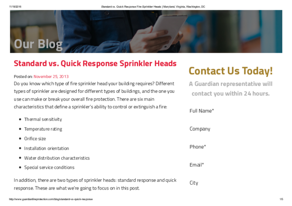 (PDF) Standard vs. Quick Response Sprinkler Heads