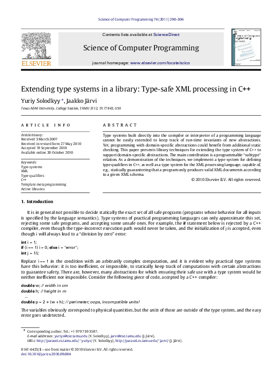 Pdf Extending Type Systems In A Library Type Safe Xml Processing In C 7519