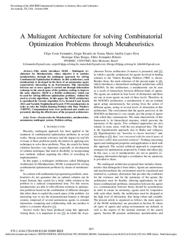 Pdf A Multiagent Architecture For Solving Combinatorial Optimization