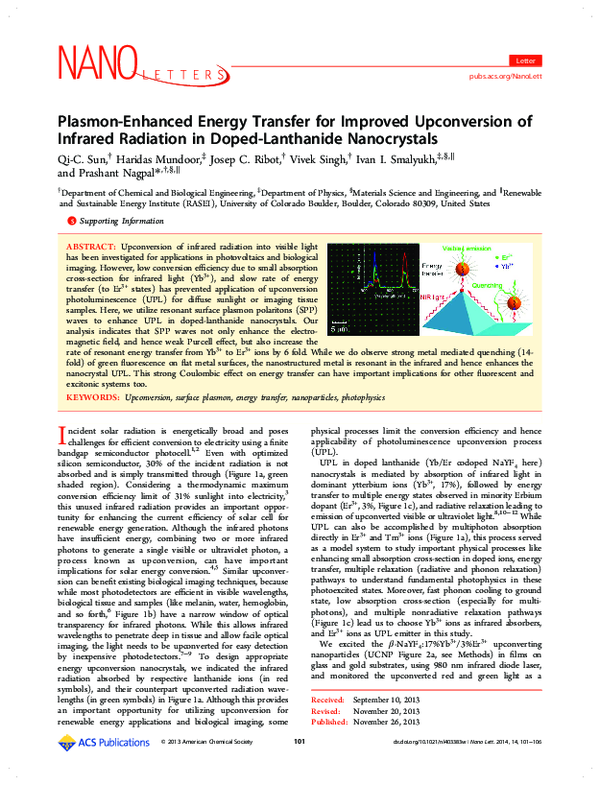 (PDF) Plasmon-Enhanced Energy Transfer for Improved Upconversion of ...