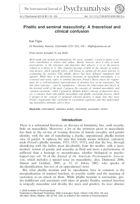 (PDF) Phallic and seminal masculinity: A theoretical and clinical confusion