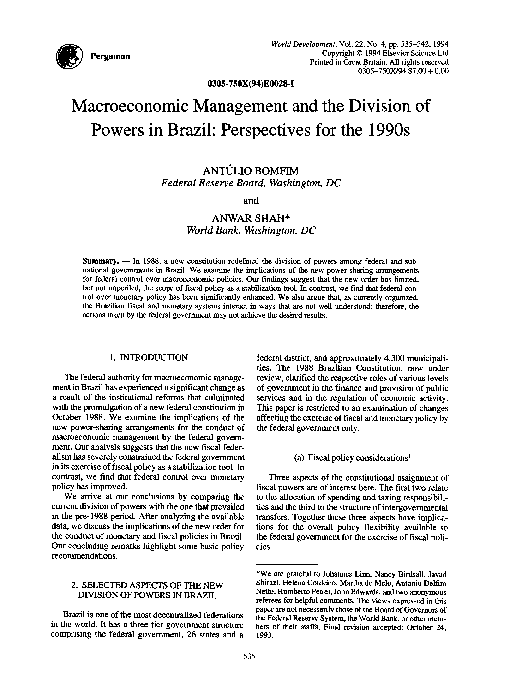 (PDF) Macroeconomic management and the division of powers in Brazil ...