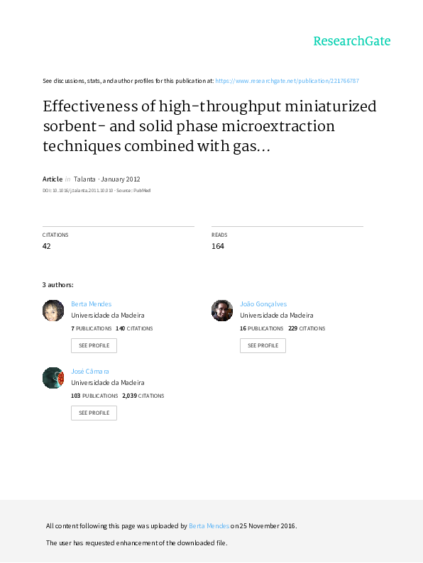 (PDF) Effectiveness of high-throughput miniaturized sorbent and solid phase microextraction ...