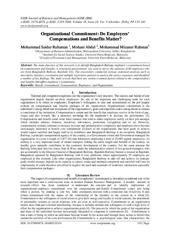 (PDF) Organizational Commitment: Do Employees' Compensations and ... (PDF) Organizational Commitment: Do Employees' Compensations and ...