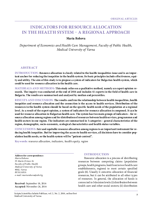 (PDF) Indicators for Resource Allocation in the Health System – a ...