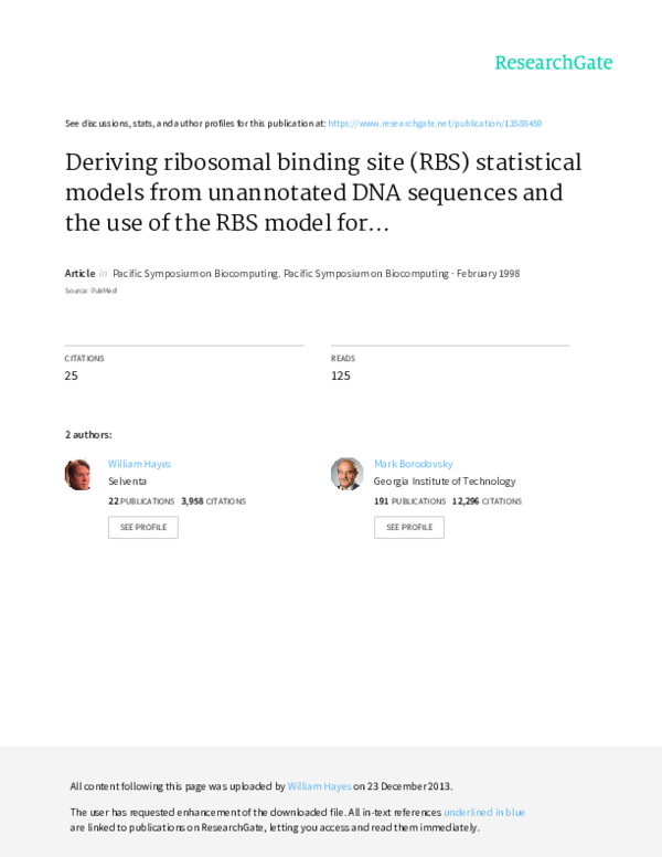 (PDF) Deriving ribosomal binding site (RBS) statistical models from ...