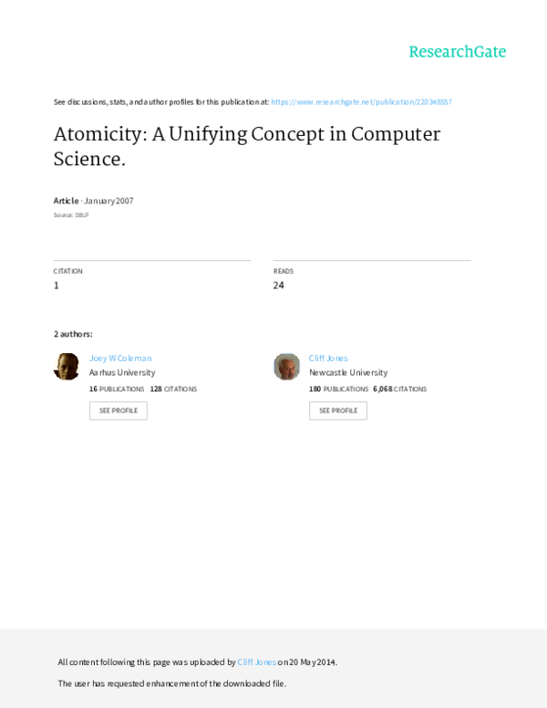 (PDF) Atomicity: A Unifying Concept in Computer Science