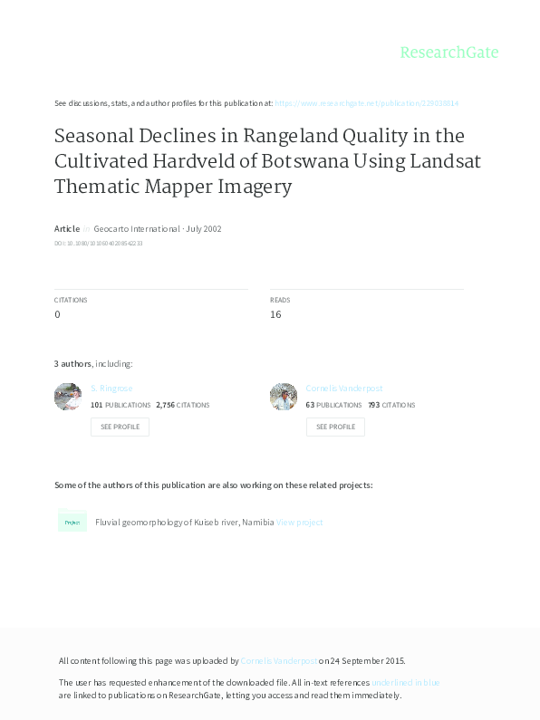 (PDF) Seasonal Declines in Rangeland Quality in the Cultivated Hardveld ...