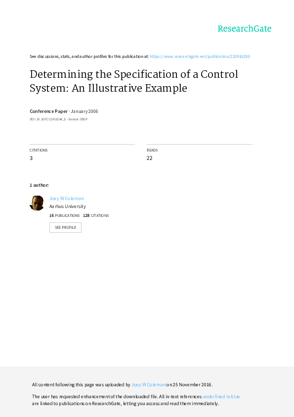 (PDF) Determining the Specification of a Control System: An ...