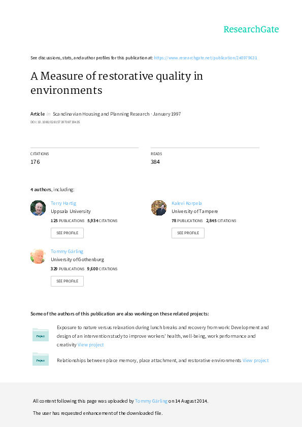 (PDF) A measure of restorative quality in environments