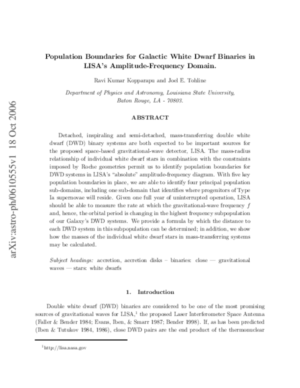 Pdf Dwd Binary Population Boundaries In Lisa