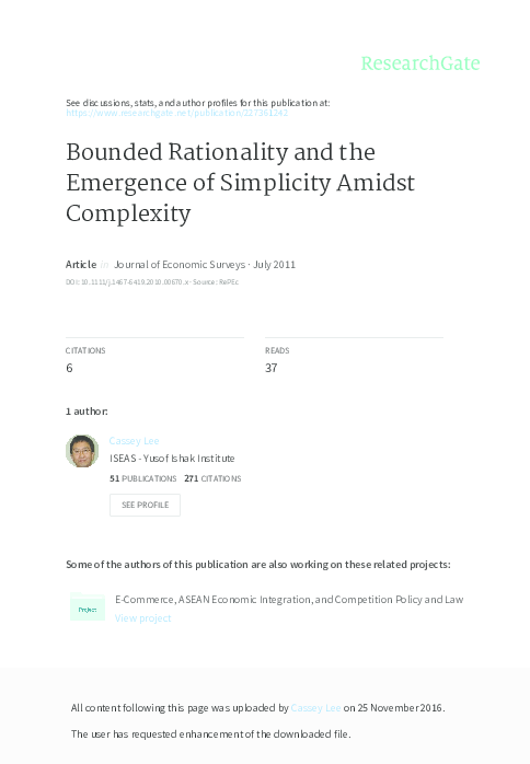 (PDF) BOUNDED RATIONALITY AND THE EMERGENCE OF SIMPLICITY AMIDST COMPLEXITY