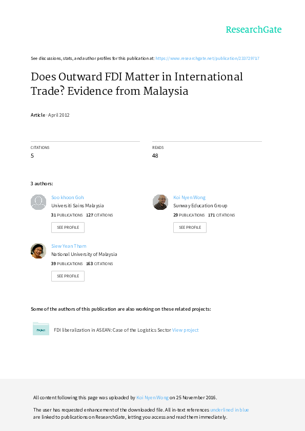 (PDF) Does Outward FDI Matter in International Trade? Evidence from ...