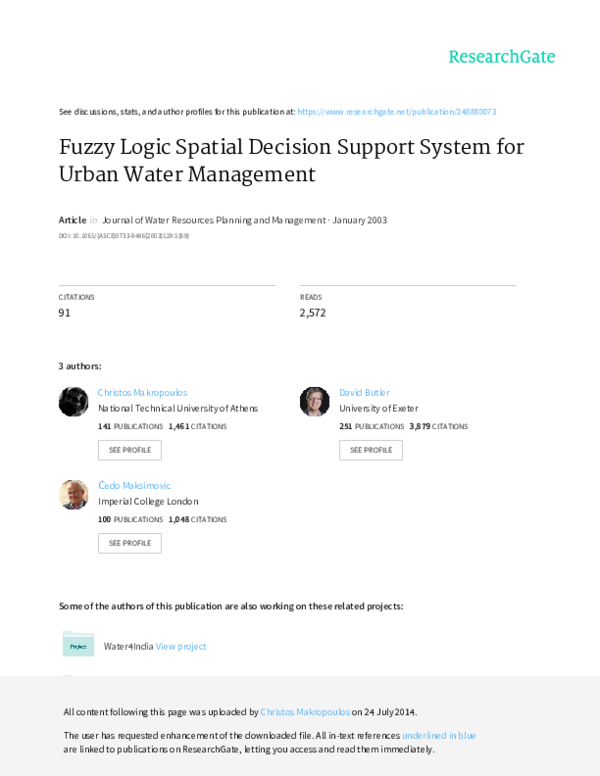(PDF) Fuzzy Logic Spatial Decision Support System for Urban Water Management