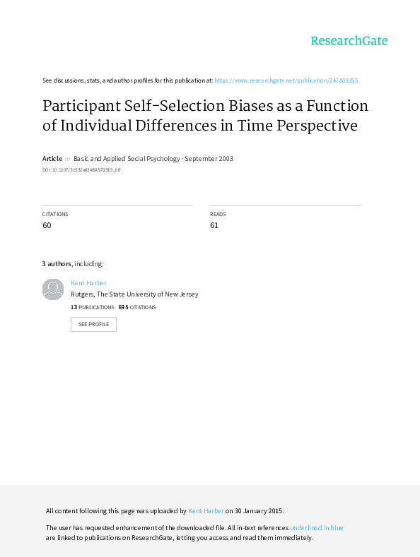 (PDF) Participant Self-Selection Biases as a Function of Individual ...