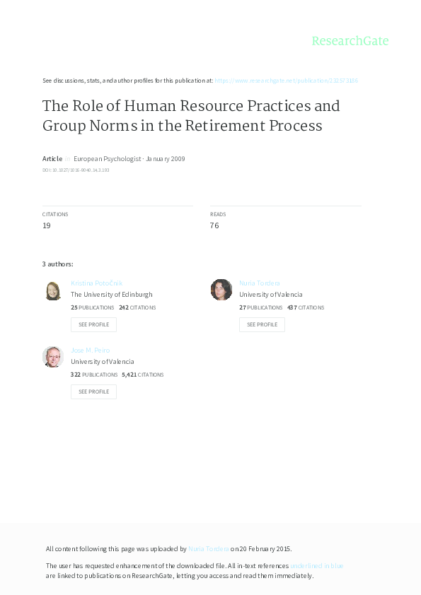 (PDF) The Role of Human Resource Practices and Group Norms in the Retirement Process