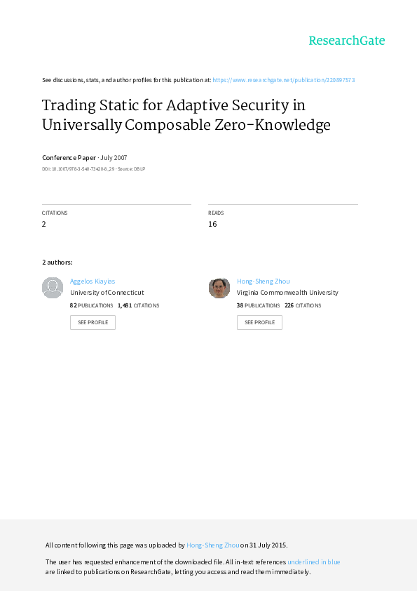 (PDF) Trading Static for Adaptive Security in Universally Composable Zero-Knowledge