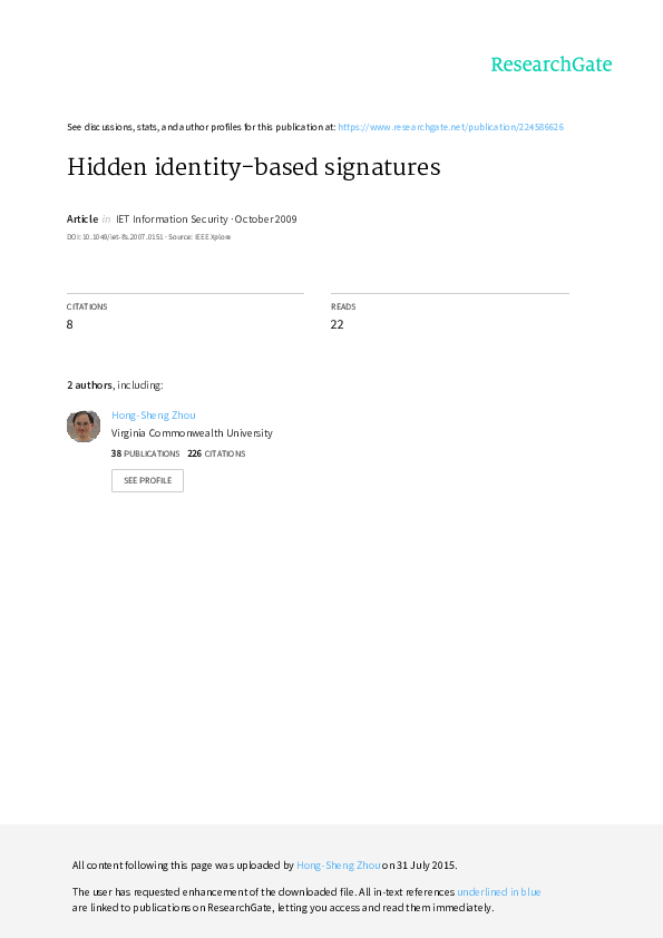 (PDF) Hidden identity-based signatures