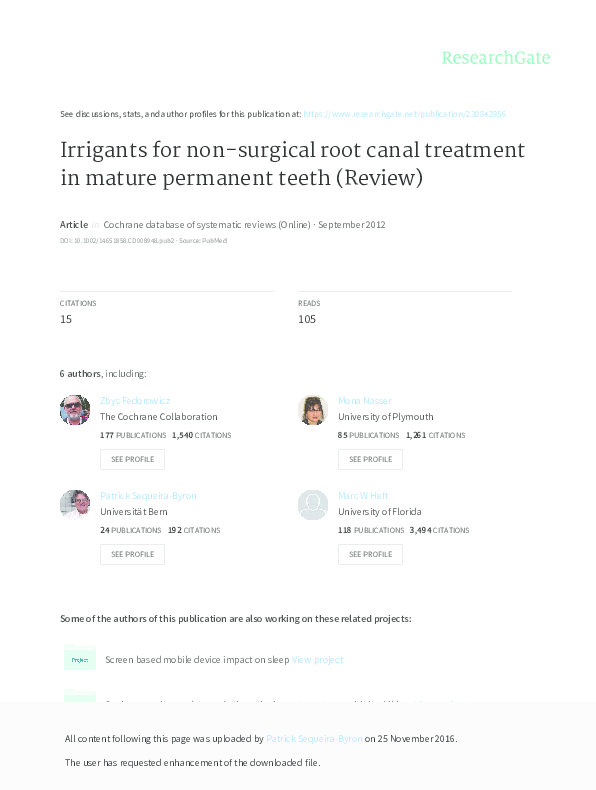 (PDF) Irrigants for non-surgical root canal treatment in mature permanent teeth