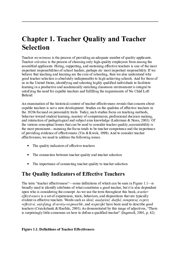 (DOC) Chapter 1. Teacher Quality and Teacher Selection