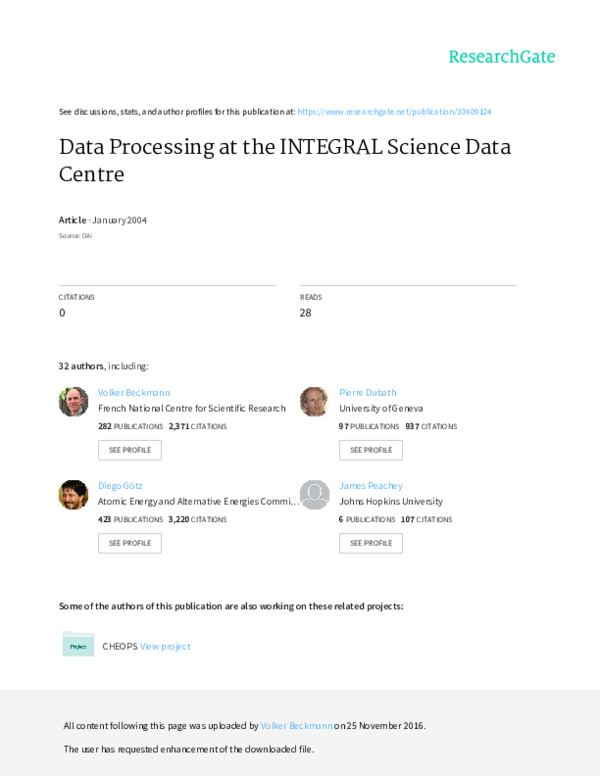 (PDF) Data Processing at the INTEGRAL Science Data Centre