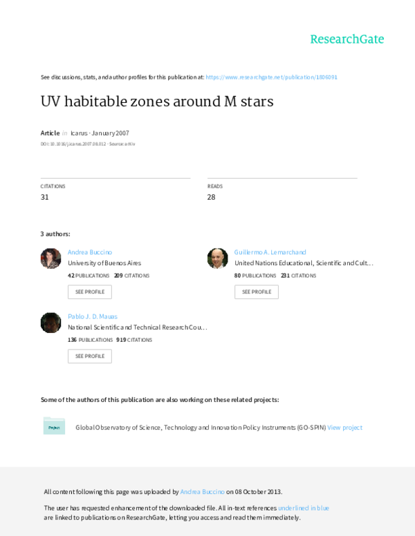 Pdf Uv Habitable Zones Around M Stars