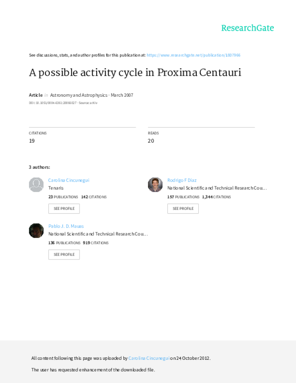 (PDF) A possible activity cycle in Proxima Centauri