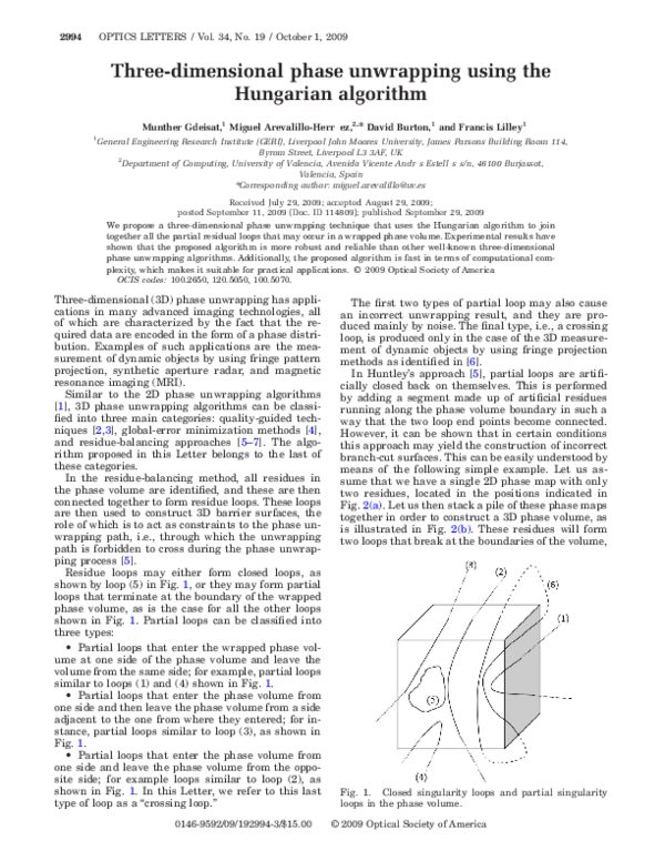 (PDF) Three-dimensional phase unwrapping using the Hungarian algorithm