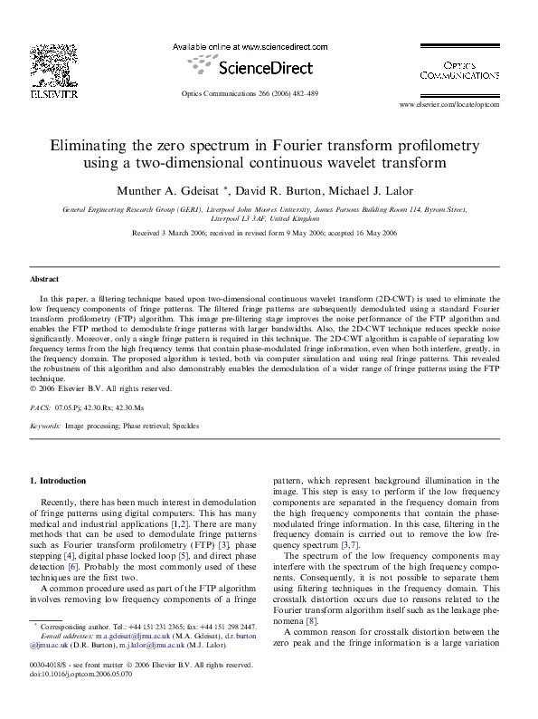 Pdf Eliminating The Zero Spectrum In Fourier Transform Profilometry Using A Two Dimensional 