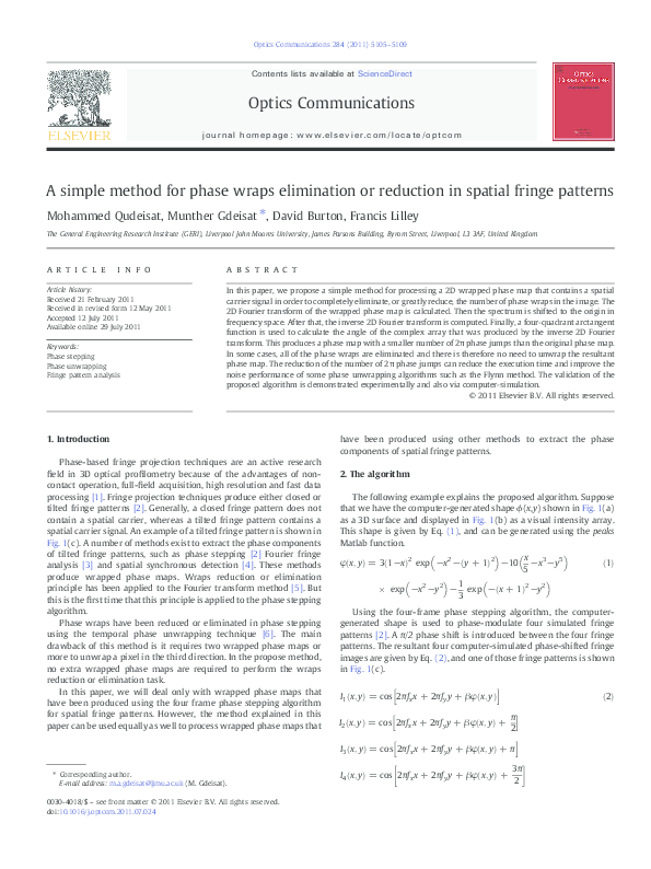 (PDF) A simple method for phase wraps elimination or reduction in spatial fringe patterns