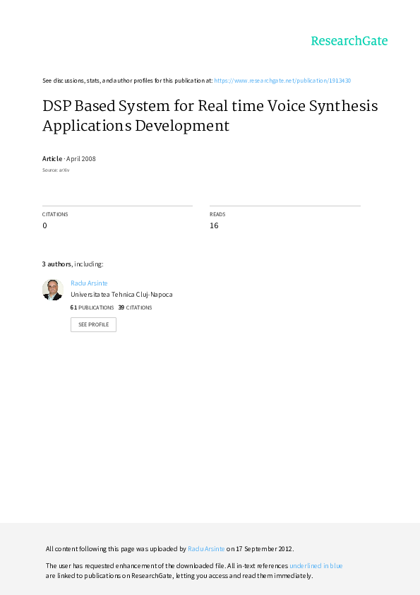 (PDF) DSP Based System for Real time Voice Synthesis Applications Development
