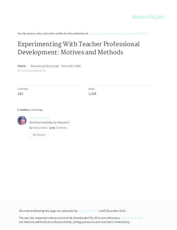 (PDF) Experimenting With Teacher Professional Development: Motives and ...