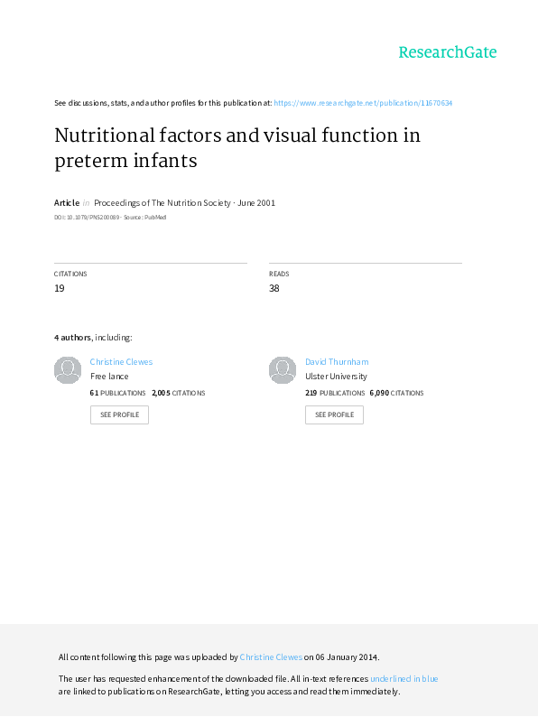 (PDF) Nutritional factors and visual function in premature infants