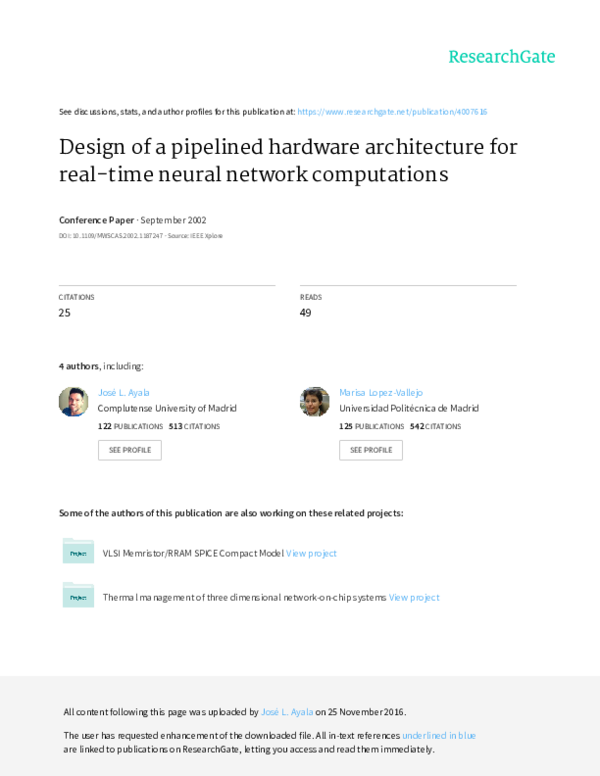 Pdf Design Of A Pipelined Hardware Architecture For Real Time Neural Network Computations
