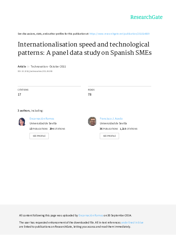 (PDF) Internationalisation speed and technological patterns: A panel ...