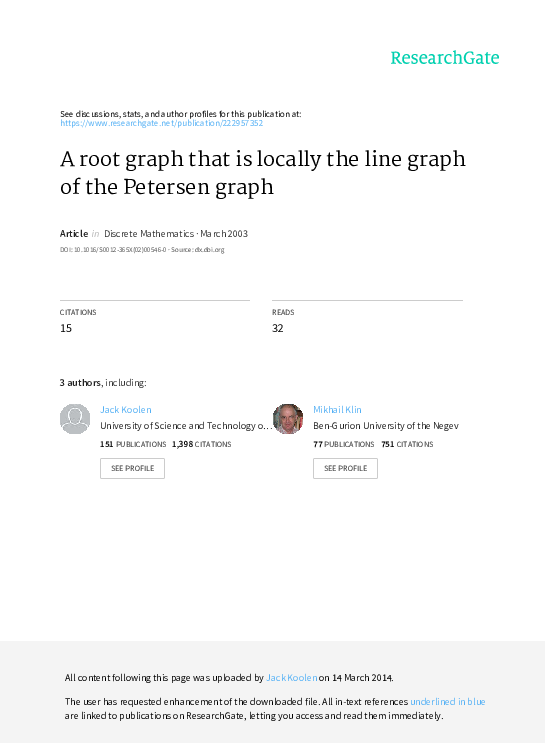(PDF) A Root Graph that is Locally the Line Graph of the Peterson Graph