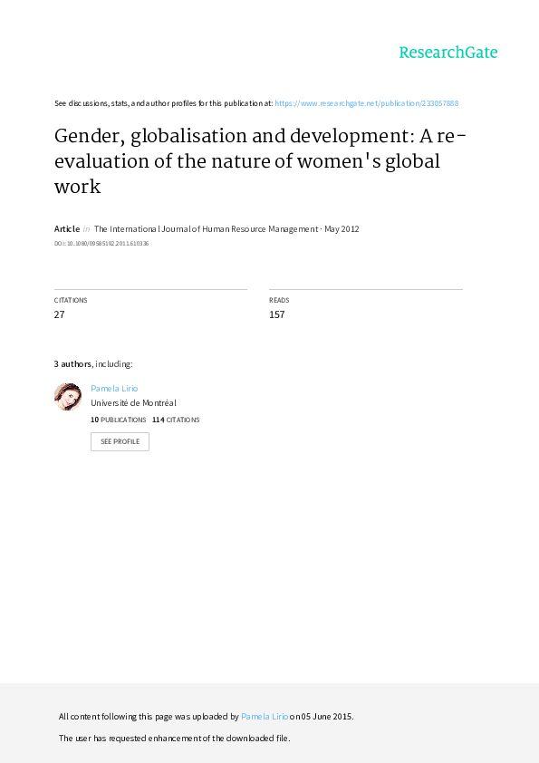 (PDF) Gender, globalisation and development: a re-evaluation of the ...