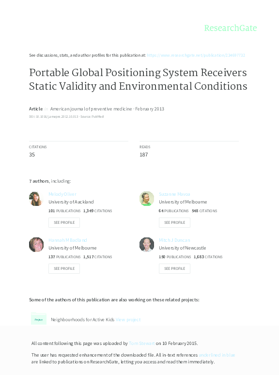 (PDF) Portable global positioning system receivers: static validity and ...