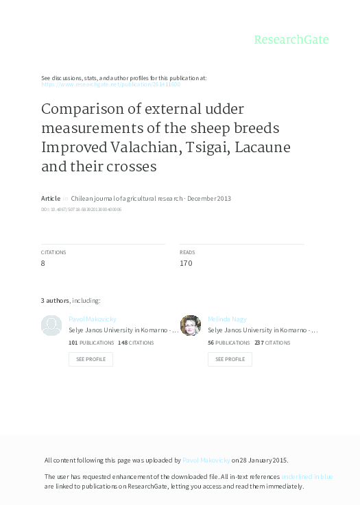 (PDF) Comparison of external udder measurements of the sheep breeds ...