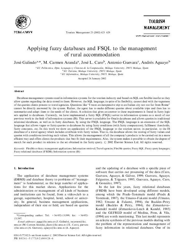 (PDF) Applying fuzzy databases and FSQL to the management of rural accommodation