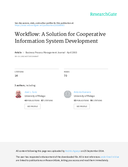 (PDF) Workflow: a solution for cooperative information system development